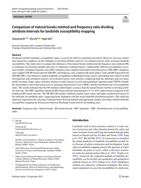 Pdf Comparison Of Natural Breaks Method And Frequency Ratio Dividing