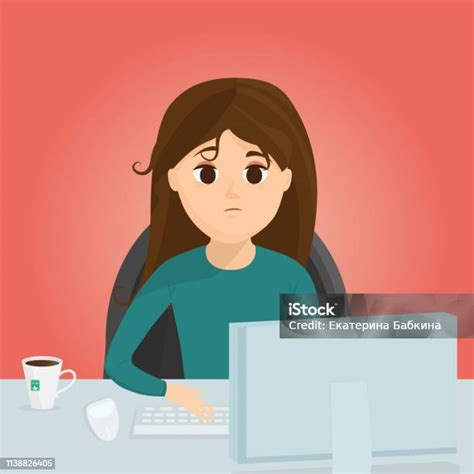 직장에서 슬픈 여자와 벡터 일러스트 레이 션 만화 스타일의 문자 개념에 대한 스톡 벡터 아트 및 기타 이미지 개념 경영자