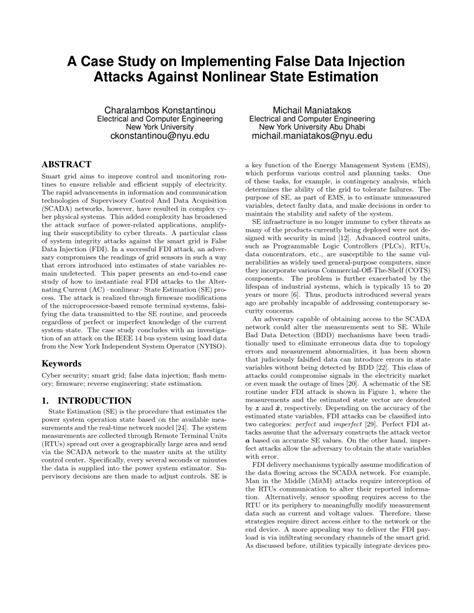 Pdf A Case Study On Implementing False Data Injection Attacks Against Nonlinear State Estimation