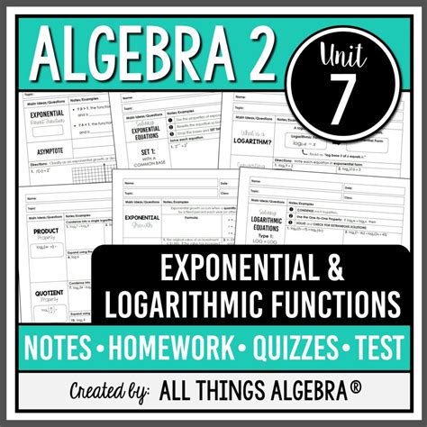 Algebra 2 Unit 7 Exponential And Logarithmic Functions All Things Algebra®