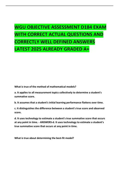 Wgu Objective Assessment D184 Exam With Correct Actual Questions And Correctly Well Defined