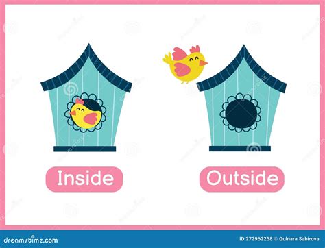 Inside And Outside Opposite Adjectives Educational Flashcard Stock Vector Illustration Of