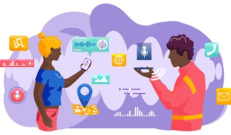 음성 도우미 스마트 스피커 가상 비서 사운드 로봇 음성 제어 스마트 스피커를 사용하는 사람들 개념에 대한 스톡 벡터 아트 및 기타 이미지 Istock