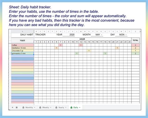 Daily Habits Tracker Excel Printable Habit Tracker