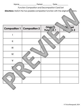 Compose Decompose Functions Card Sort TPT