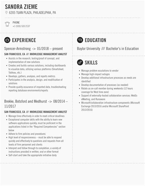Knowledge Management Analyst Resume Samples Velvet Jobs