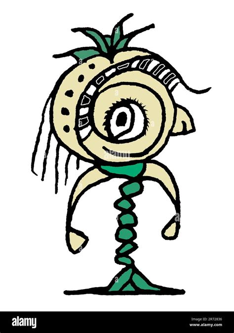 Fantasy Proud Female Alien Robot Cartoon Colored Funny Cute Drawing