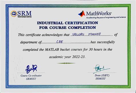 Manoj Veluru On Linkedin Matlab Srmist Industrialcertification