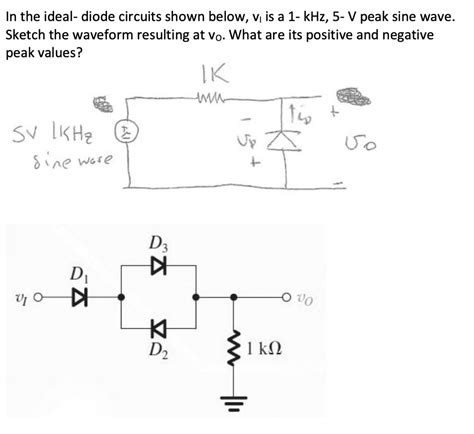 In The Ideal Diode Circuits Shown Below V Is A 1 Khz 5 V Peak Sine Wave Sketch The