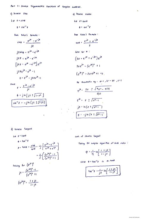 Advance Mathematics Inverse Trigonometric Function Of Complex Numbers Advanced Engineering