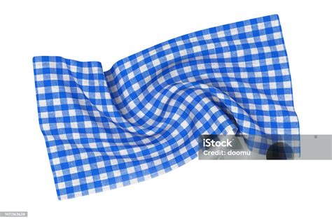 구겨진 트위스트 나선형 소용돌이 블루 체크 무늬 식탁보 텍스처 원단 3d 렌더링 파란색에 대한 스톡 사진 및 기타 이미지 파란색 돗자리 식탁보 Istock