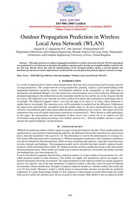 Pdf Outdoor Propagation Prediction In Wireless Local Area Network