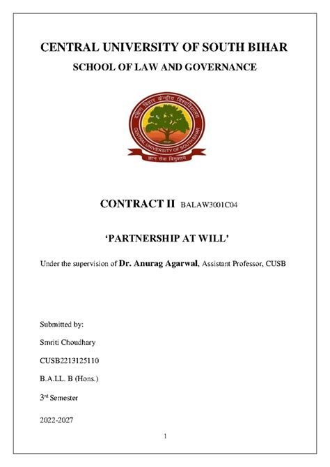 Contra Ct 3rd Sem Assignment Central University Of South Bihar School Of Law And Governance
