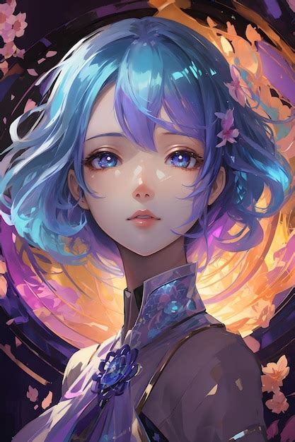Premium Ai Image Iridescent Color Anime Portrait Fantasy Anime Girl Iridescent Anime Girl