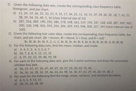 Solved 1 Given The Following Data Sets Create The