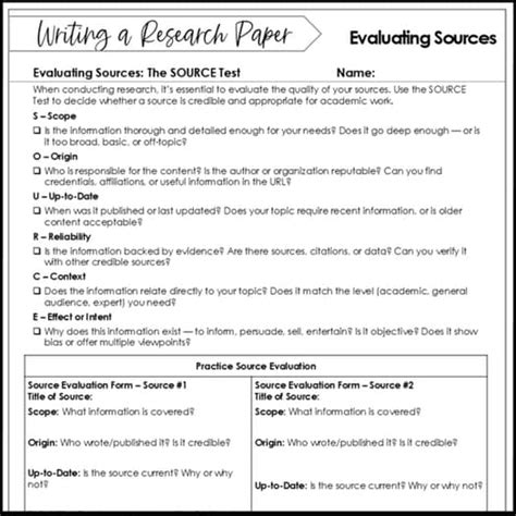 Research Paper Writing Evaluating Sources And Research Tracking Pages High School