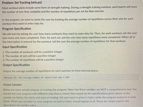 Solved Problem Set Tracking Sets Py Most Workout Plans Chegg