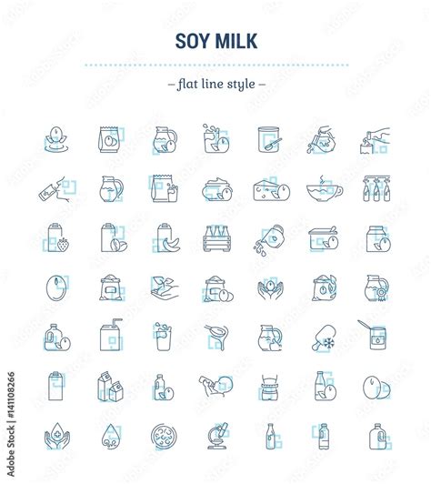 Vector Graphic Set Icons In Flat Contour Thin Minimal And Linear Design Soy Milk The