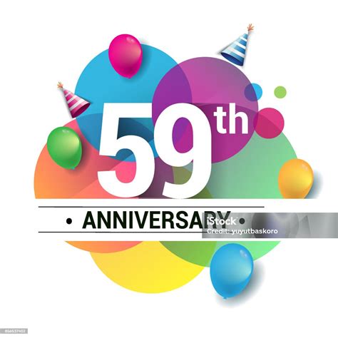 59 년 기념일 로고 벡터 디자인 생일 축 하와 함께 다채로운 형상 원형 및 흰색 배경에 고립 된 풍선 0명에 대한 스톡 벡터 아트 및 기타 이미지 Istock