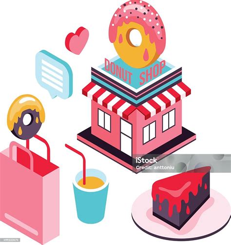 도넛 쇼핑하다 케이크 디저트 맛있는 음식 제품의 등각투영 인포그래픽 요소 세트 0명에 대한 스톡 벡터 아트 및 기타 이미지 0명 3차원 형태 가방 Istock