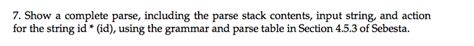 Solved Show A Complete Parse Including The Parse Stack