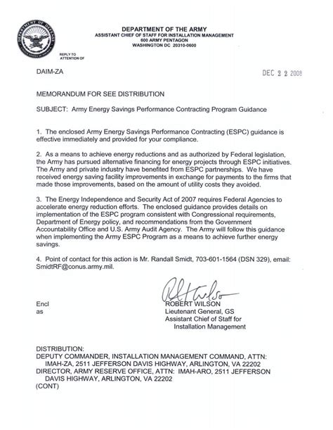 ESPC Policy Memo Army Energy Program