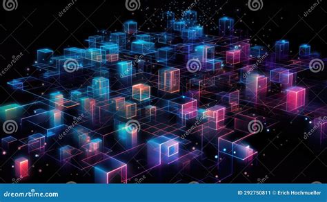 Visualizing Big Data Generated By An Clustering Algorithm In A Glowing Cube Design Stock
