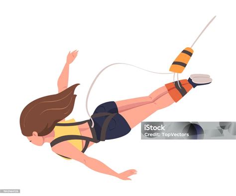 번지 점프 여자 캐릭터 무료 떨어지는 큰 높이에서 탄성 코드 벡터 그림에 연결 경외감에 대한 스톡 벡터 아트 및 기타 이미지