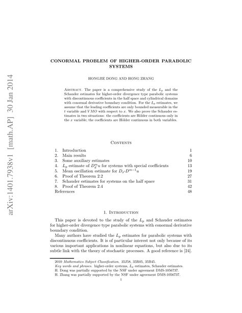 Pdf Conormal Problem Of Higher Order Parabolic Systems With Time Irregular Coefficients