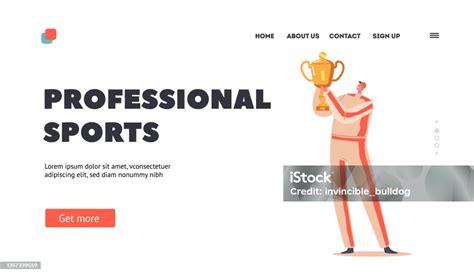 프로 스포츠 성공 축하 방문 페이지 템플릿 캐릭터 착용 유니폼과 메달은 승리를 축하 개념에 대한 스톡 벡터 아트 및 기타 이미지 개념 경기 스포츠 교육 Istock