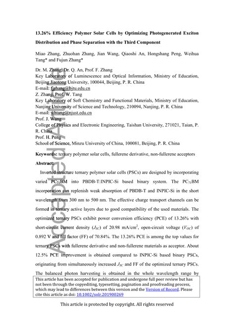 Pdf 13 26 Efficiency Polymer Solar Cells By Optimizing Photogenerated Exciton Distribution