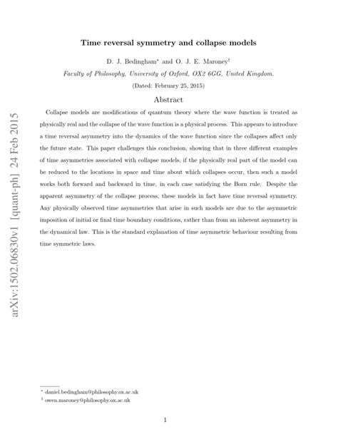 Pdf Time Reversal Symmetry And Collapse Models