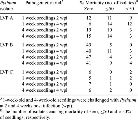 Pathogenicity Of Pythium Isolates Towards Table Beet Seedlings Download Table