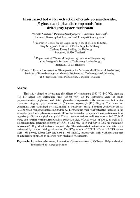 Pdf Pressurized Hot Water Extraction Of Crude Polysaccharides β Glucan And Phenolic