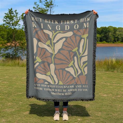 Christian Scripture Blanket Floral Woven Blanket Seek His Kingdom