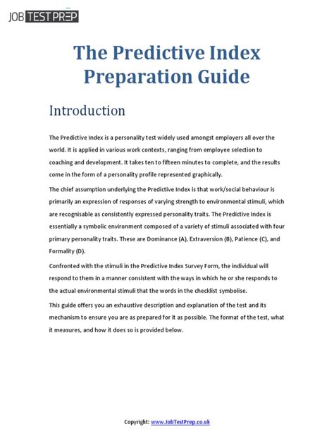 The Predictive Index Guide With Answer Key Uk Pdf Extraversion And