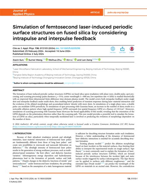 Pdf Simulation Of Femtosecond Laser Induced Periodic Surface