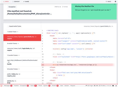 erro após instalação do breeze missing vite manifest file laravel