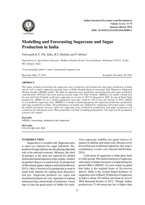 Pdf Modelling And Forecasting Sugarcane And Sugar Production In India
