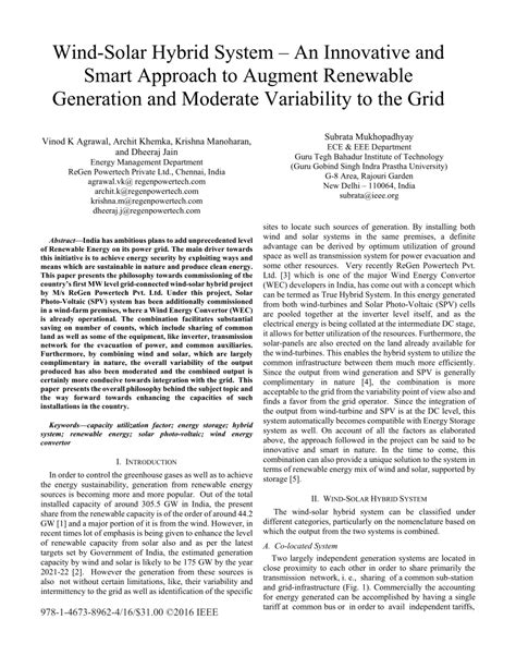 Pdf Wind Solar Hybrid System An Innovative And Smart Approach To Augment Renewable