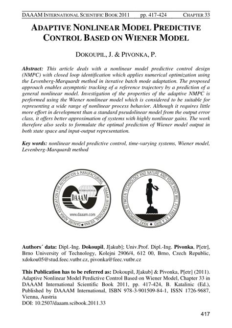 Pdf Adaptive Nonlinear Model Predictive Control Based On Wiener Model