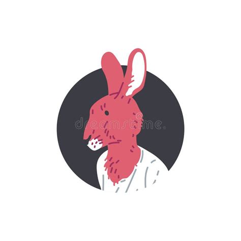 Cute Dressed Furry Rabbit Flat Icon In Black Round Cartoon Bunny Hare