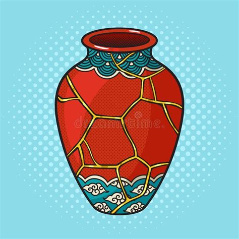 Repaired Japan Vase Kintsugi Art Pop Art Raster Stock Illustration