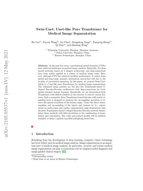 swin unet unet like pure transformer for medical image segmentation