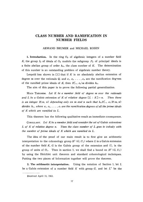 Pdf Class Number And Ramification In Number Fields