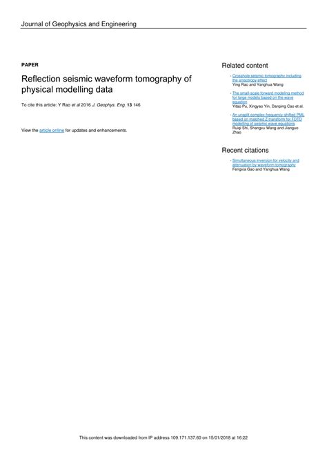 Pdf Reflection Seismic Waveform Tomography Of Physical Modelling Data