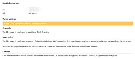 Hp 스위치 70658 Ssh Server Cbc Mode Ciphers Enabled 해결 방법 Benjamins Note