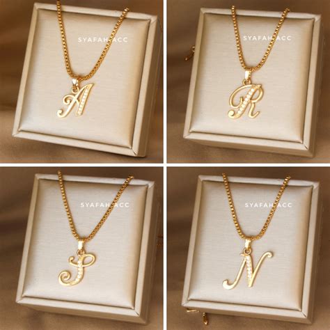 jual kalung huruf inisial nama lapis emas set kalung dan bandul huruf