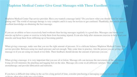 Ppt Mapleton Medical Center Give Great Massages With These Excellent Massage Tips Powerpoint