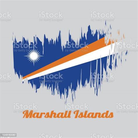 마샬 제도의 스타일 색상 기 오렌지 및 백색과 큰 화이트 스타의 2 개의 대각선 줄무늬를 가진 파란 분야를 브러시 0명에 대한 스톡 벡터 아트 및 기타 이미지 Istock